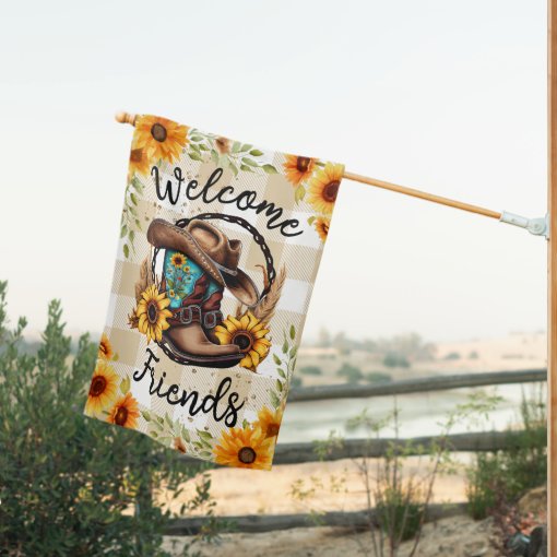 Rustic Summer Sunflower Welcome House Flag | Zazzle