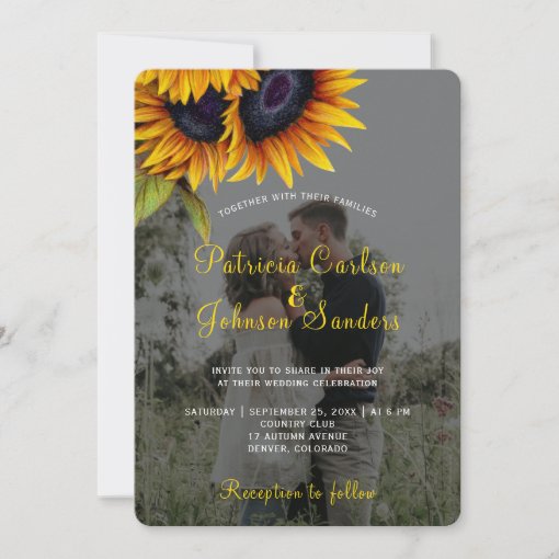 Rustic sunflower 2 photos wedding invitation | Zazzle