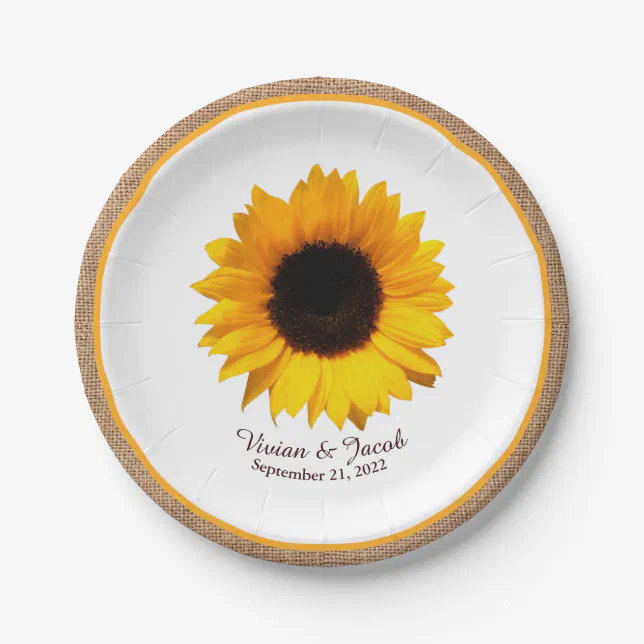 Rustic Sunflower and Burlap Wedding Paper Plates | Zazzle