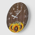 Rustic Sunflower and Wood Family Name Large Clock | Zazzle