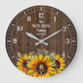 Rustic Sunflower and Wood Family Name Large Clock | Zazzle