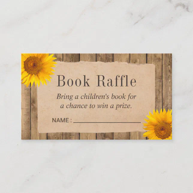 Rustic Sunflower Baby Shower Book Raffle Tickets Enclosure Card | Zazzle