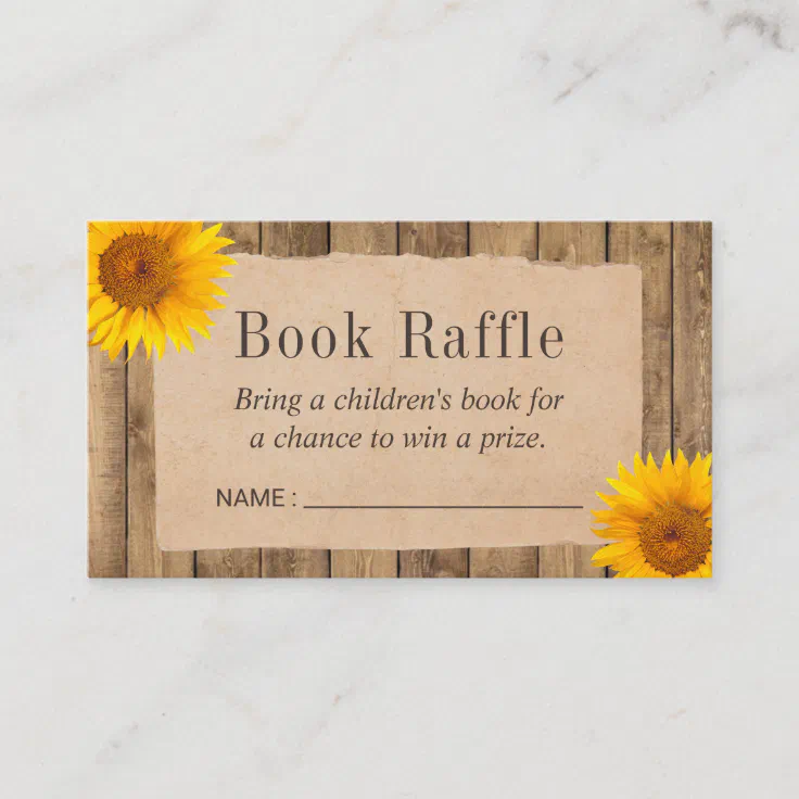 Rustic Sunflower Baby Shower Book Raffle Tickets Enclosure Card | Zazzle