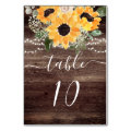 Rustic Sunflower Barn Wood Wedding Table Number | Zazzle