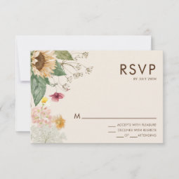 Rustic Sunflower Beige Wedding RSVP Response Card | Zazzle