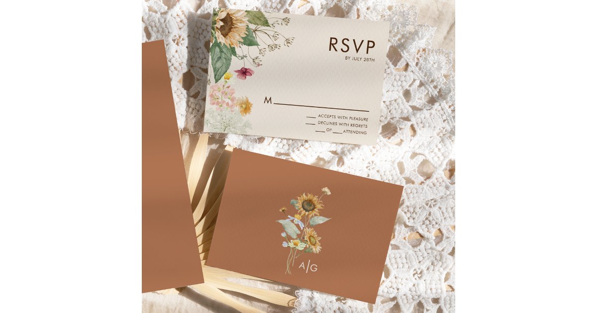 Rustic Sunflower Beige Wedding RSVP Response Card | Zazzle