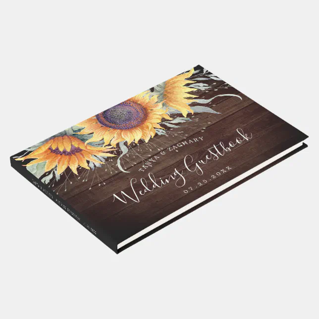 Rustic Sunflower Bloom | Wedding Guest Book | Zazzle