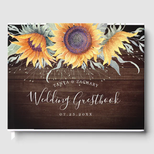 Rustic Sunflower Bloom | Wedding Guest Book | Zazzle