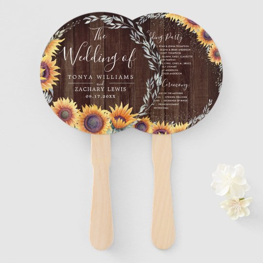Rustic Sunflower Bloom | Wedding Program Hand Fan | Zazzle.com