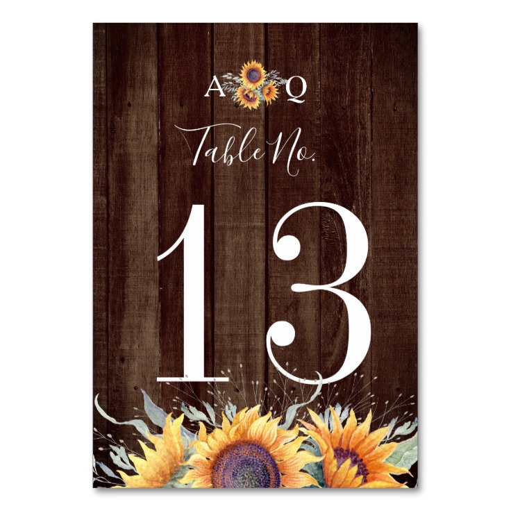 Rustic Sunflower Bloom | Wedding Table Number | Zazzle