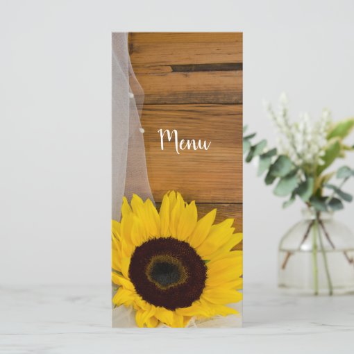 Rustic Sunflower Bridal Veil Country Wedding Menu | Zazzle