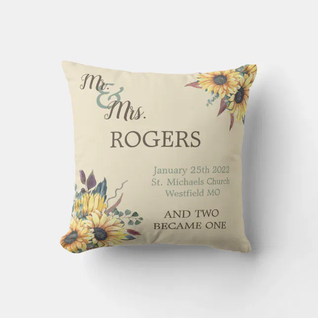 Rustic Sunflower Bride and Groom Throw Pillow | Zazzle