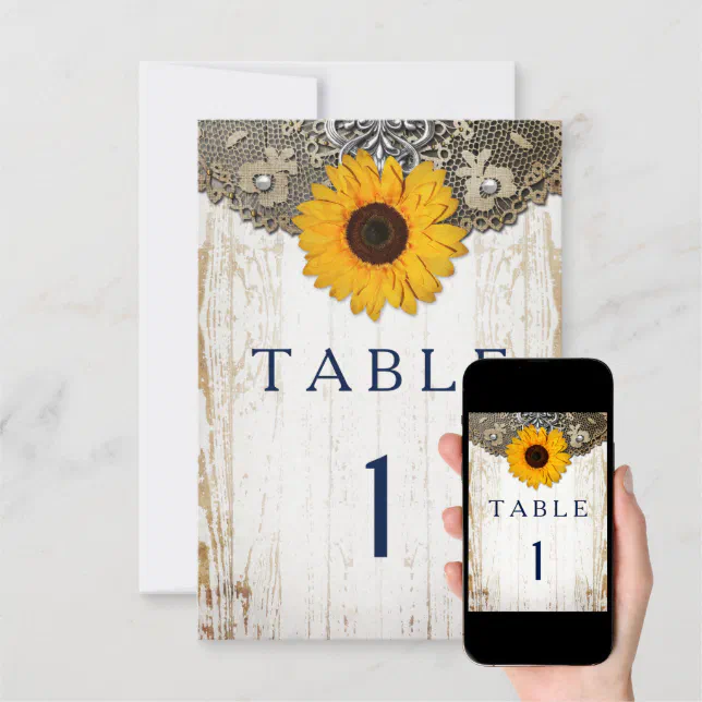 Rustic Sunflower Burlap Lace Wedding Table Numbers | Zazzle