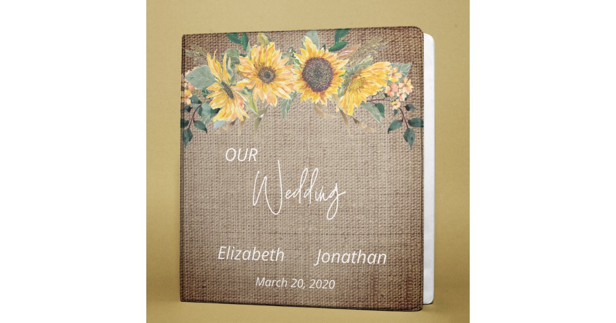 Rustic Sunflower Burlap Wedding Country 3 Ring Binder | Zazzle