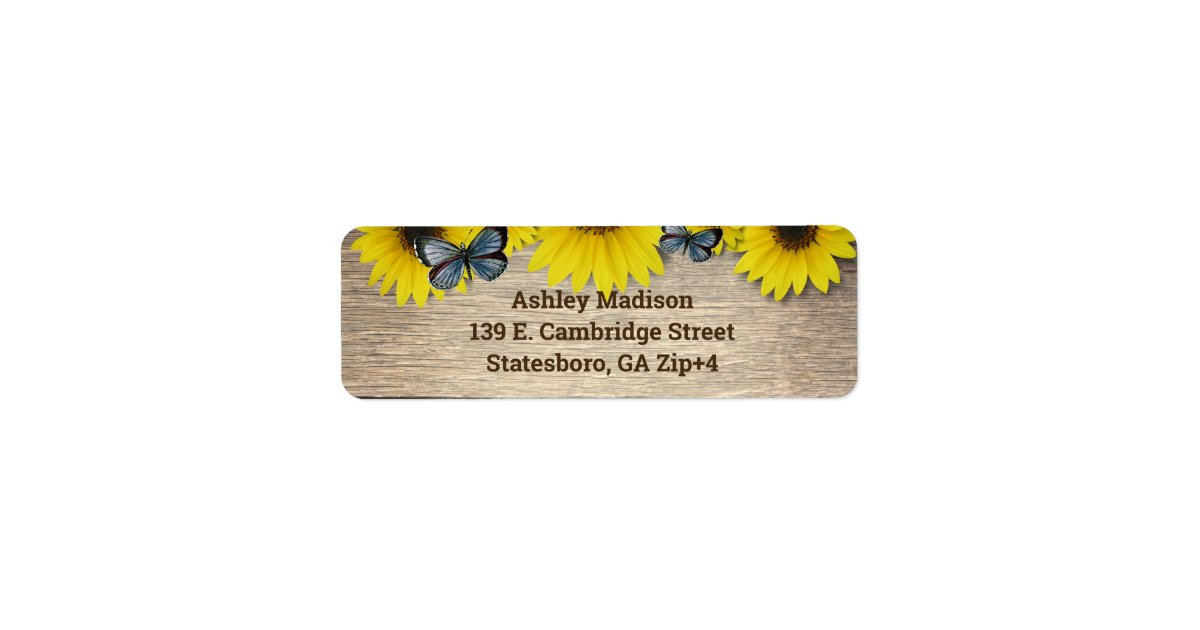 Rustic Sunflower Butterflies Label | Zazzle