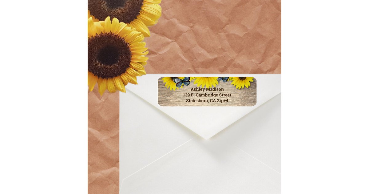 Rustic Sunflower Butterflies Label | Zazzle