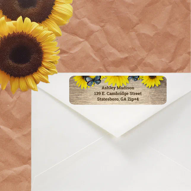 Rustic Sunflower Butterflies Label | Zazzle
