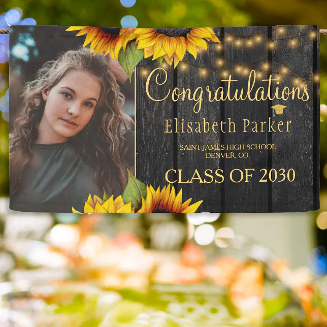 Rustic sunflower class of congrats grad PHOTO Banner | Zazzle