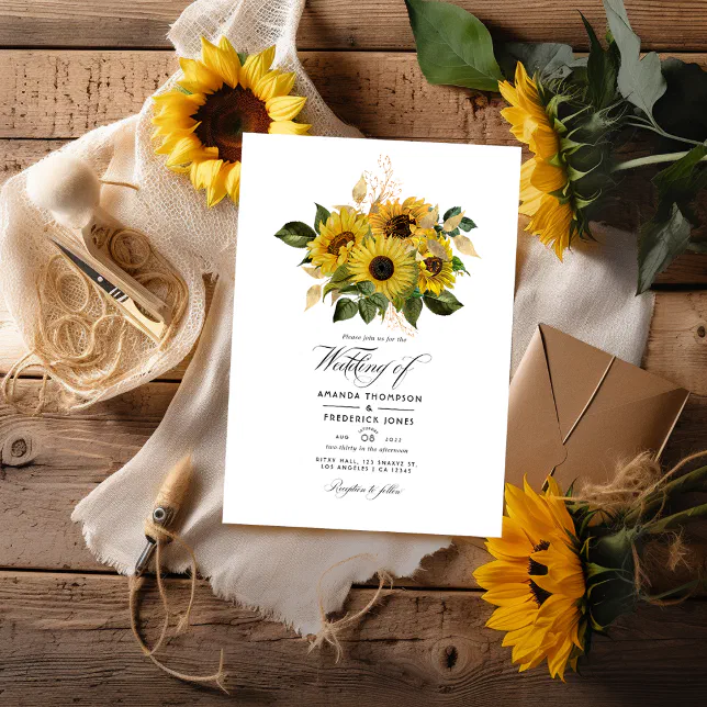 Rustic Sunflower Country Barn Wedding Invitation | Zazzle