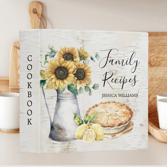 Rustic Sunflower Country Farmhouse Family Recipe 3 Ring Binder | Zazzle