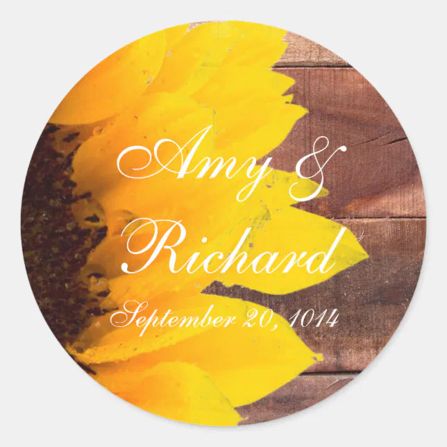 Rustic Sunflower Country Wedding Classic Round Sticker | Zazzle