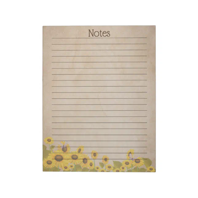 Rustic Sunflower Custom Notepad | Zazzle
