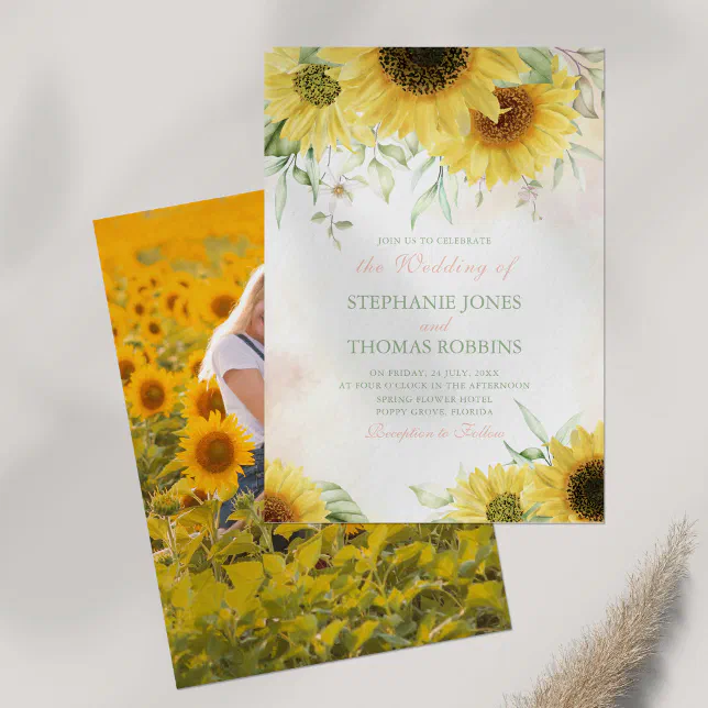 Rustic Sunflower Custom Photo Wedding Invitation | Zazzle