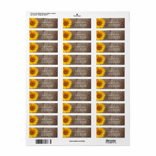 Rustic Sunflower Cute Ladybug Barn Wood Wedding Label | Zazzle