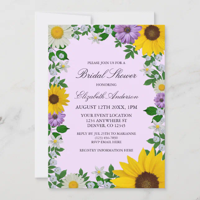 Rustic Sunflower Daisy Floral Bridal Shower Invitation | Zazzle