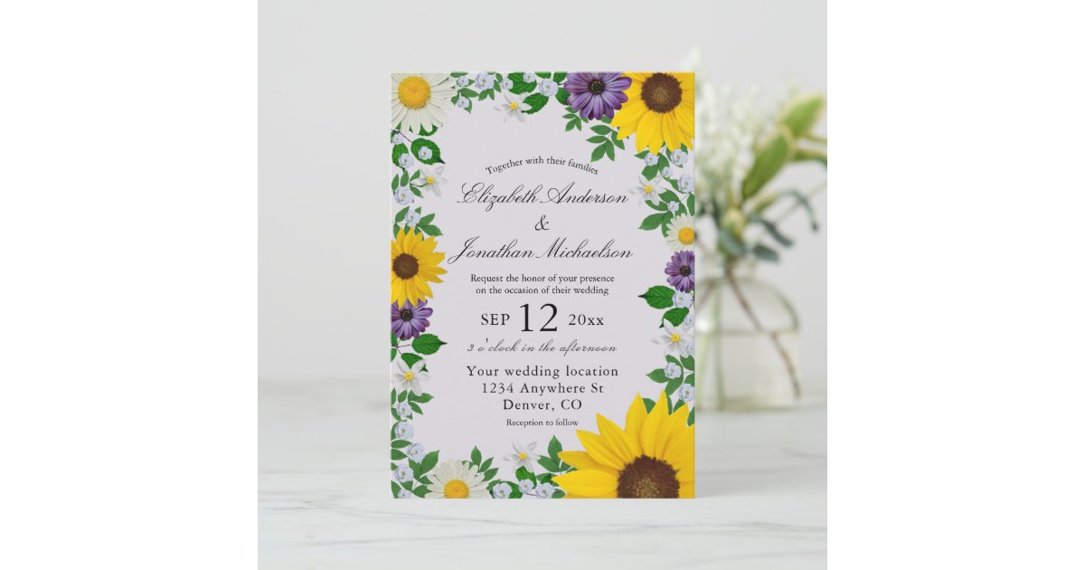 Rustic Sunflower Daisy Floral Wedding Invitation | Zazzle