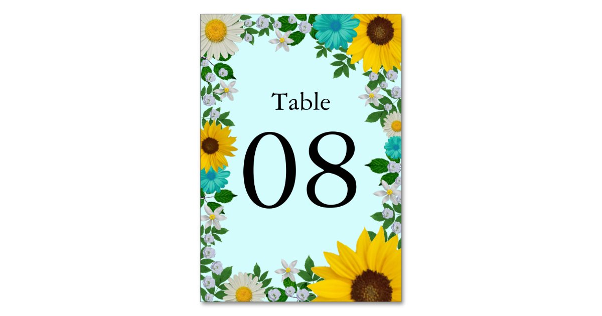 Rustic Sunflower Daisy Floral Wedding Table Number | Zazzle