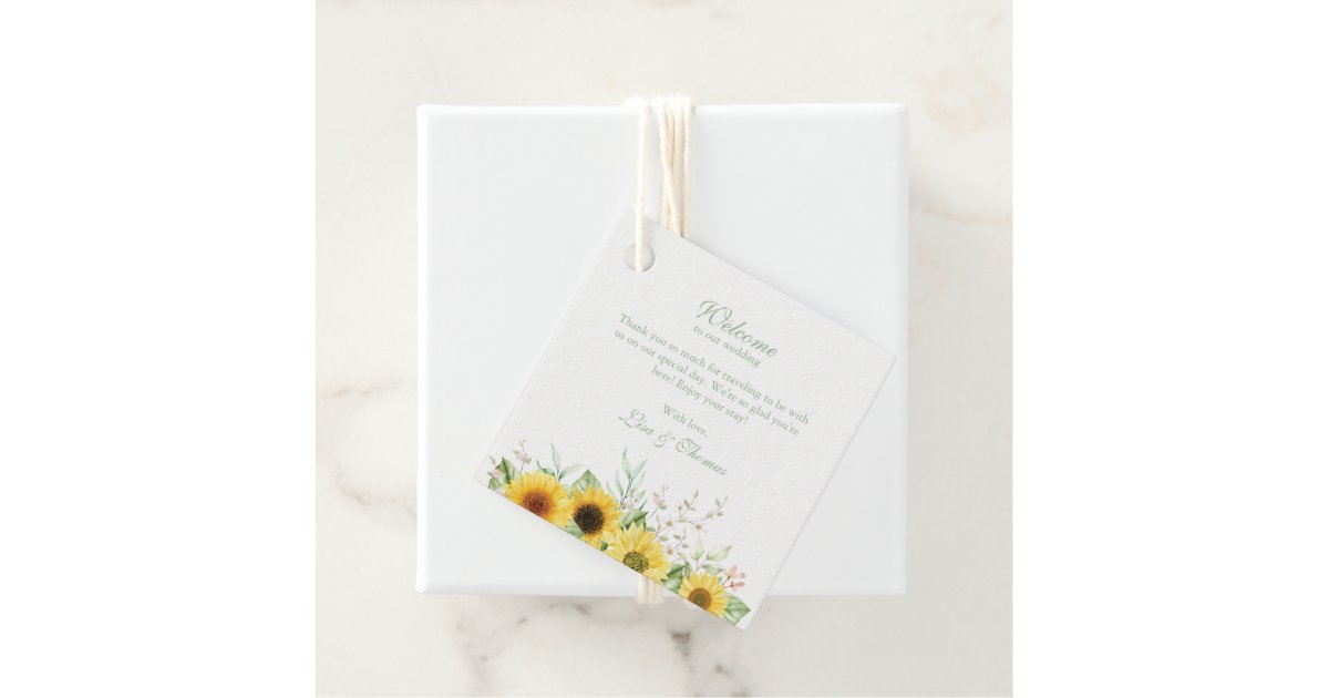 Rustic Sunflower Delight Wedding Welcome Gift Tag | Zazzle