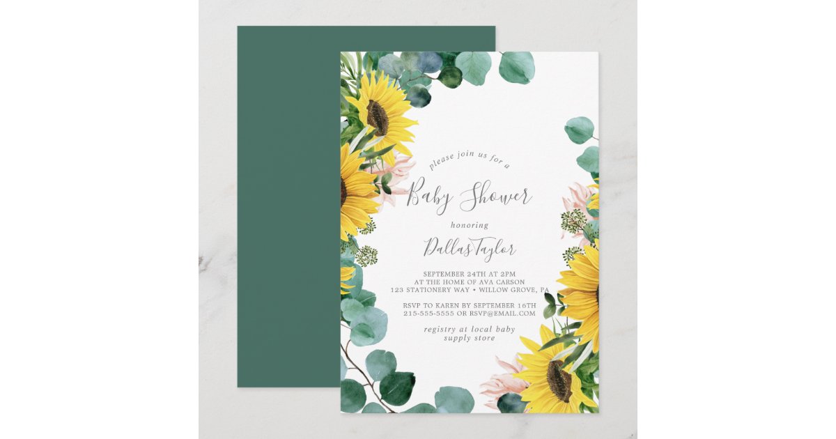 Rustic Sunflower Eucalyptus Baby Shower Invitation | Zazzle