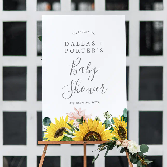 Rustic Sunflower Eucalyptus Baby Shower Welcome Foam Board | Zazzle
