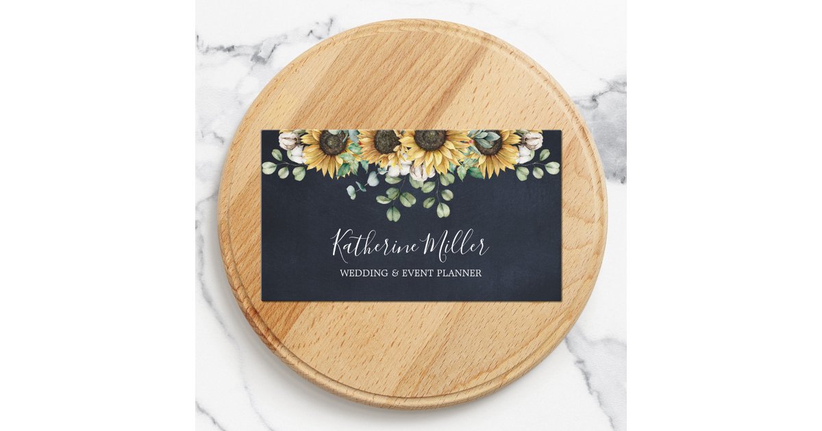Rustic Sunflower Eucalyptus Black Chalkboard Business Card | Zazzle