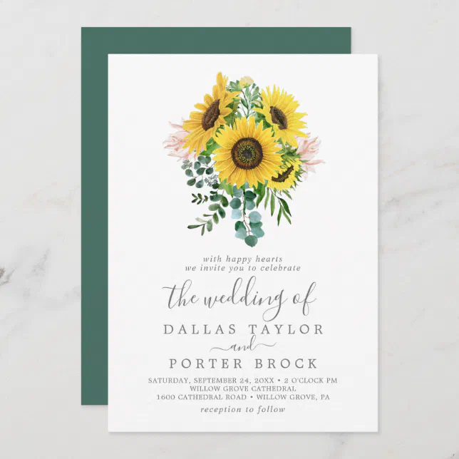 Rustic Sunflower Eucalyptus Bouquet Wedding Invitation | Zazzle