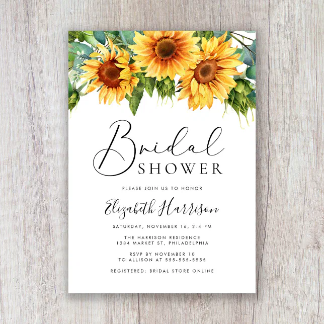 Rustic Sunflower Eucalyptus Bridal Shower Invitation | Zazzle