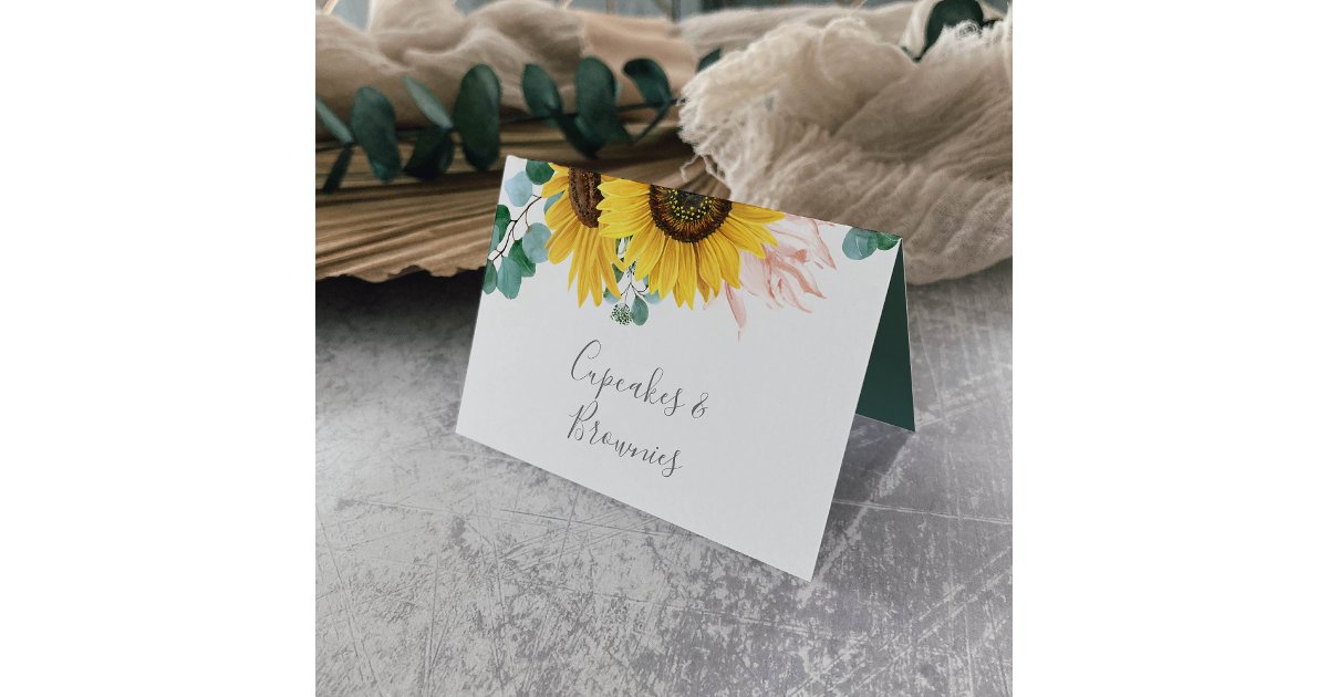 Rustic Sunflower Eucalyptus Buffet Food Labels Table Number | Zazzle
