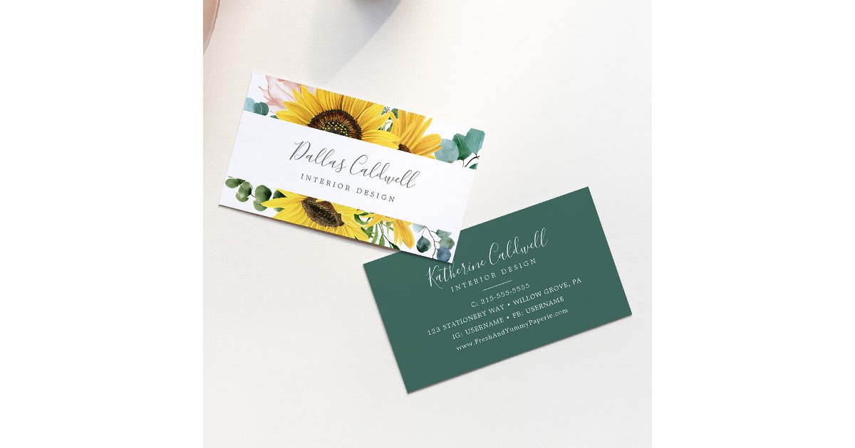 Rustic Sunflower Eucalyptus Business Card | Zazzle