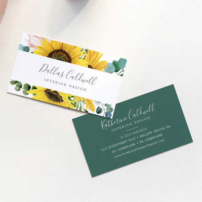 Rustic Sunflower Eucalyptus Business Card | Zazzle