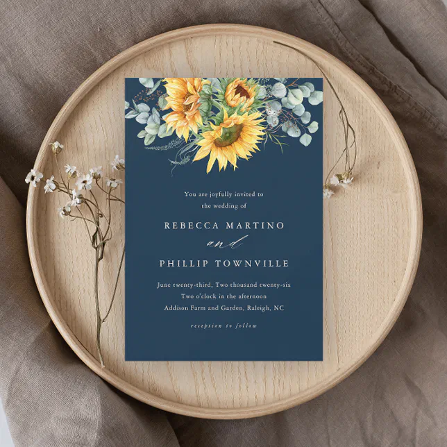 Rustic Sunflower Eucalyptus Elegant Wedding Invitation | Zazzle