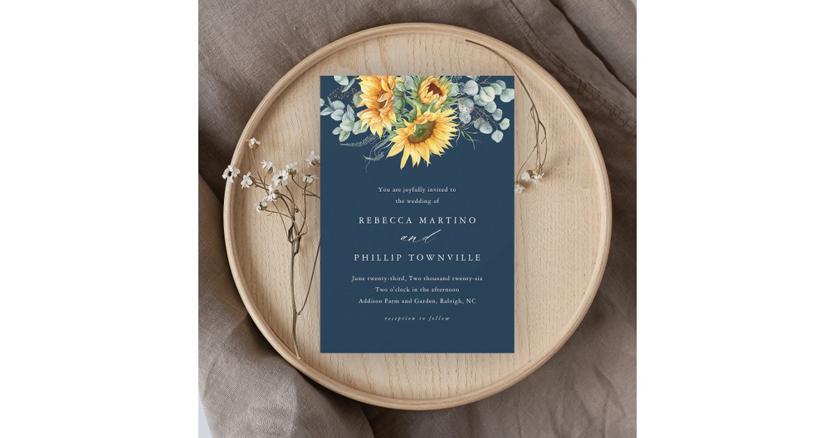 Rustic Sunflower Eucalyptus Elegant Wedding Invitation | Zazzle