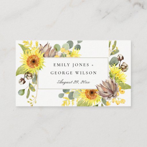 RUSTIC SUNFLOWER EUCALYPTUS FLORAL PLACE CARDS | Zazzle