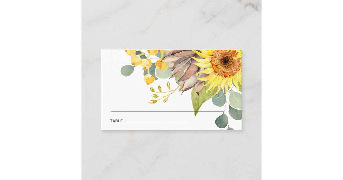 RUSTIC SUNFLOWER EUCALYPTUS FLORAL PLACE CARDS | Zazzle