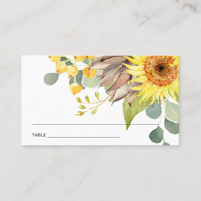 RUSTIC SUNFLOWER EUCALYPTUS FLORAL PLACE CARDS | Zazzle