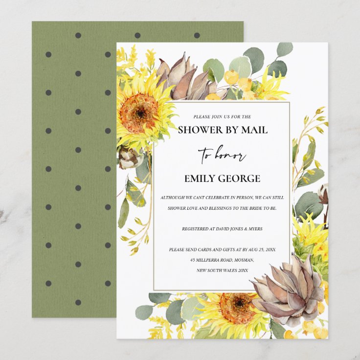 RUSTIC SUNFLOWER EUCALYPTUS FLORAL SHOWER BY MAIL INVITATION | Zazzle