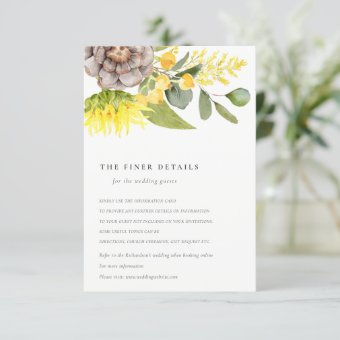 RUSTIC SUNFLOWER EUCALYPTUS FLORAL WEDDING DETAIL ENCLOSURE CARD | Zazzle