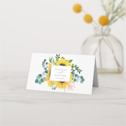 Rustic Sunflower Eucalyptus Folded Wedding Place Card | Zazzle