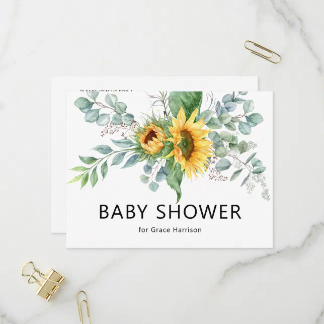 Rustic Sunflower Eucalyptus Greenery Baby Shower Invitation Postcard ...