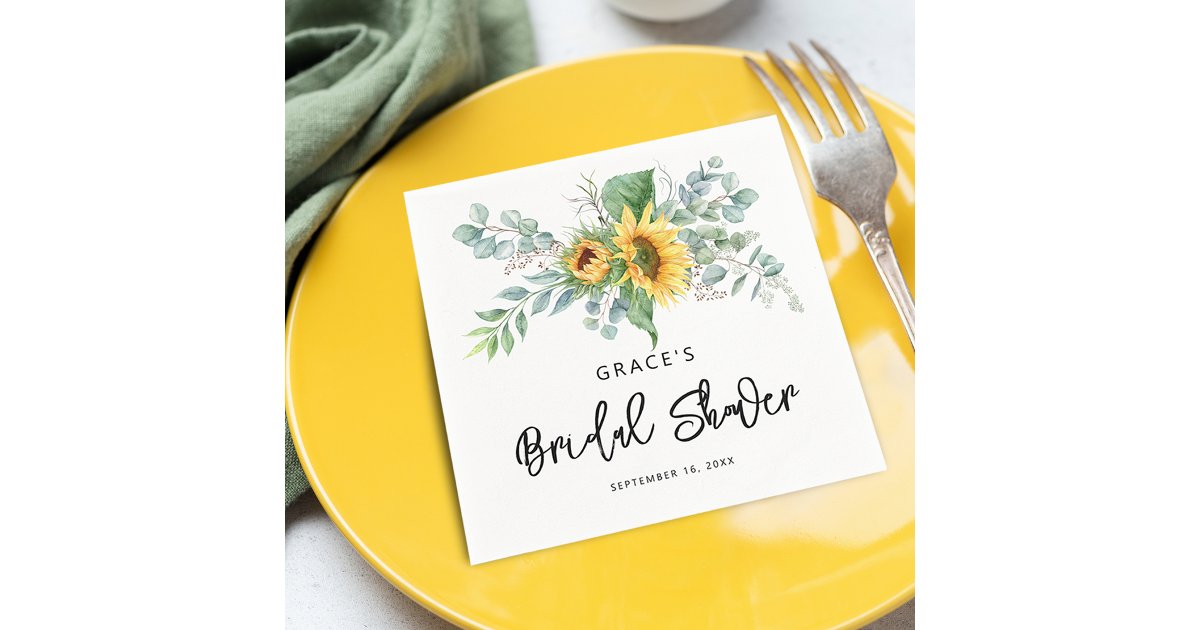 Rustic Sunflower Eucalyptus Greenery Bridal Shower Napkins | Zazzle